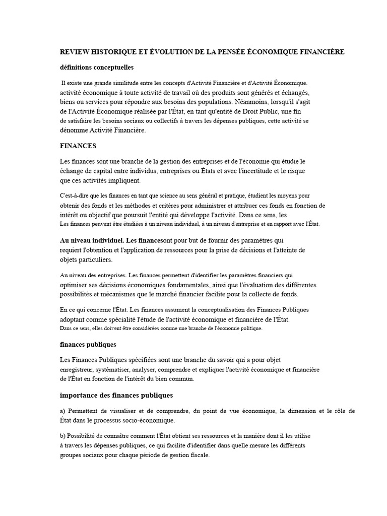Revue Historique Et Évolution de La Pensée Économique Financière | PDF ...