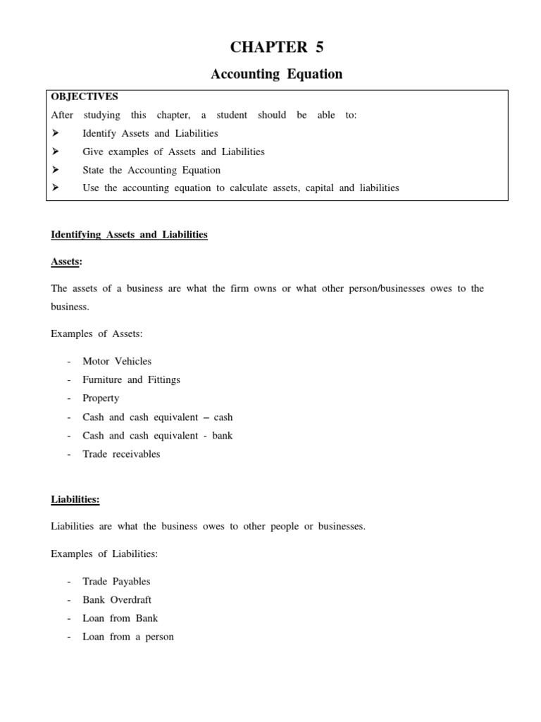 Class 11 Accounting Equation Notes | PDF | Liability (Financial ...