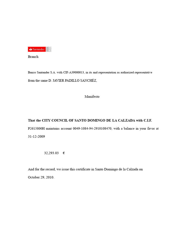 Certificate of Balances | PDF
