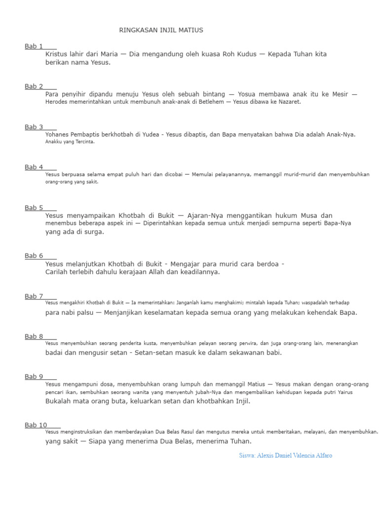 Ringkasan Injil Matius Lengkap | PDF