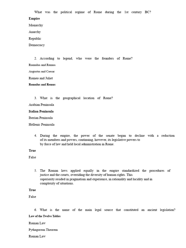 Quiz Questions | PDF | Ancient Rome | Roman Republic