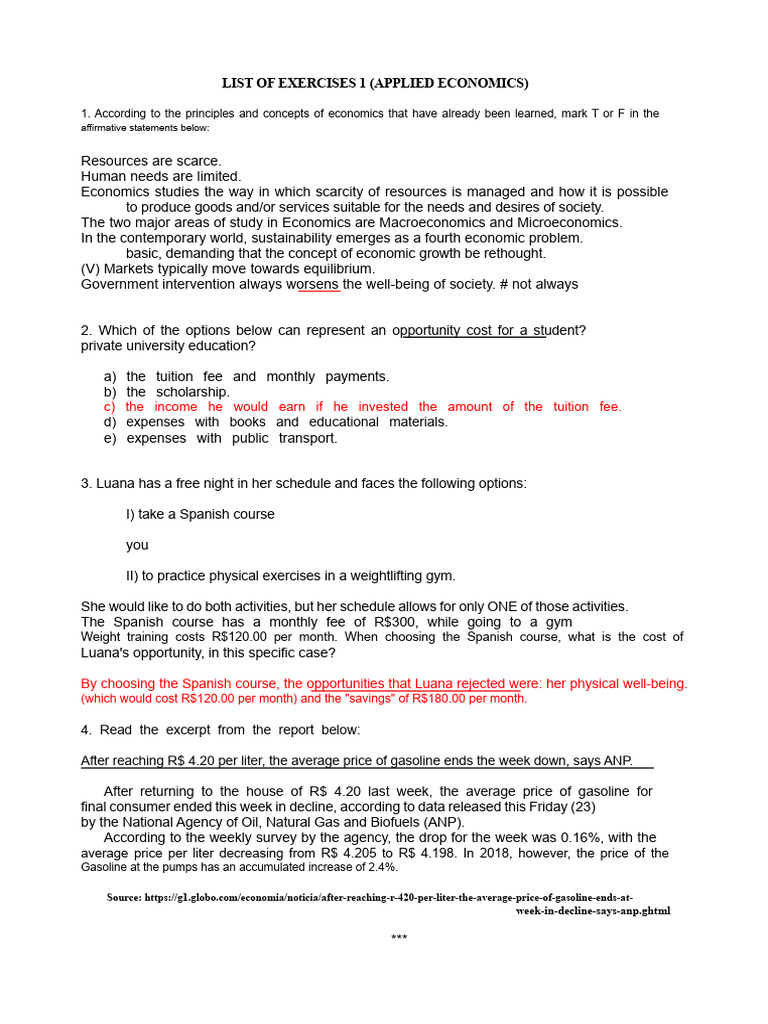 Exercise List 1 - Microeconomics - With Answer Key | PDF | Economics ...