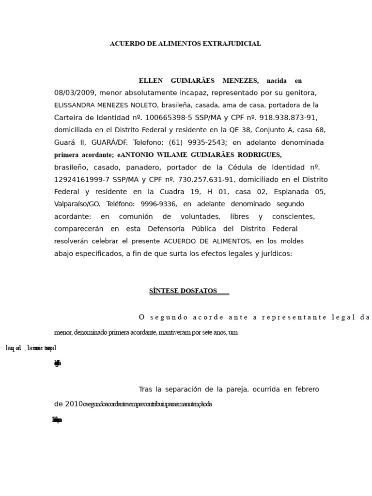 Acuerdo de Alimentos Extrajudicial - Ellen | PDF | Caso de ley | Justicia