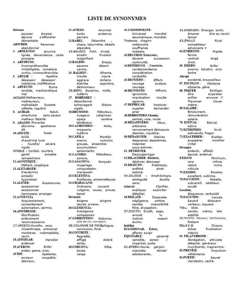 Liste de synonymes variés | PDF