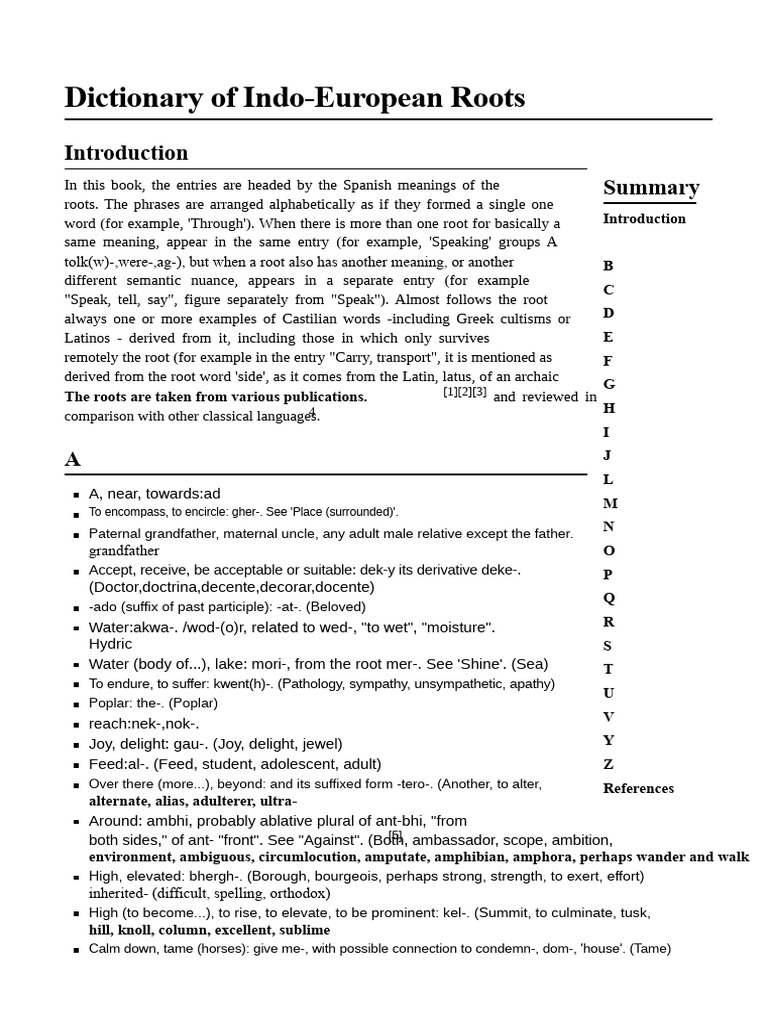 Indo-European Roots Dictionary | PDF | Word | Spanish Language