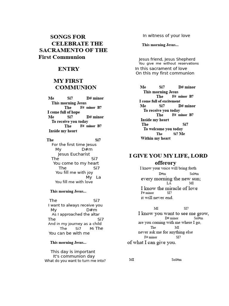 First Communion Songs and Reflections | PDF | Eucharist | Jesus