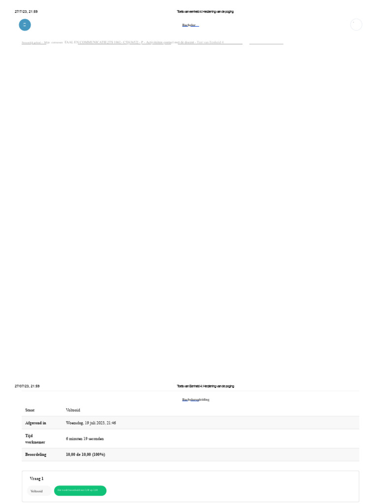 Test Van Eenheid 4 - Herziening Van Poging 1 TAAL EN COMMUNICATIE | PDF