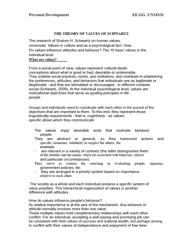Understanding Schwartz's Value System | PDF | Value (Ethics) | Attitude ...