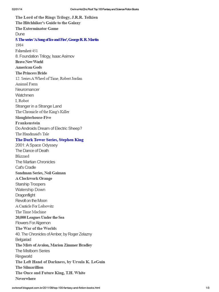 The 100 Best Fantasy & Sci-Fi Books.pdf | PDF | Science Fiction ...