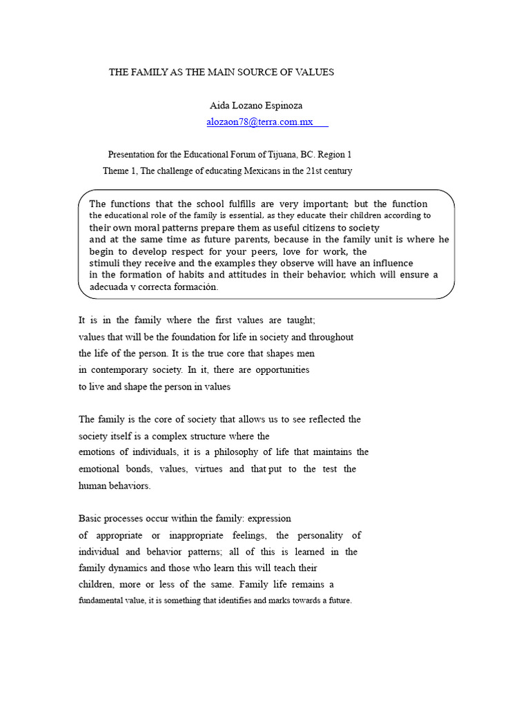 Family's Role in Value Education | PDF | Value (Ethics) | Family