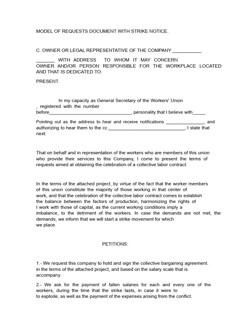 Model of Petition Document with Strike Notice | PDF | Strike Action ...