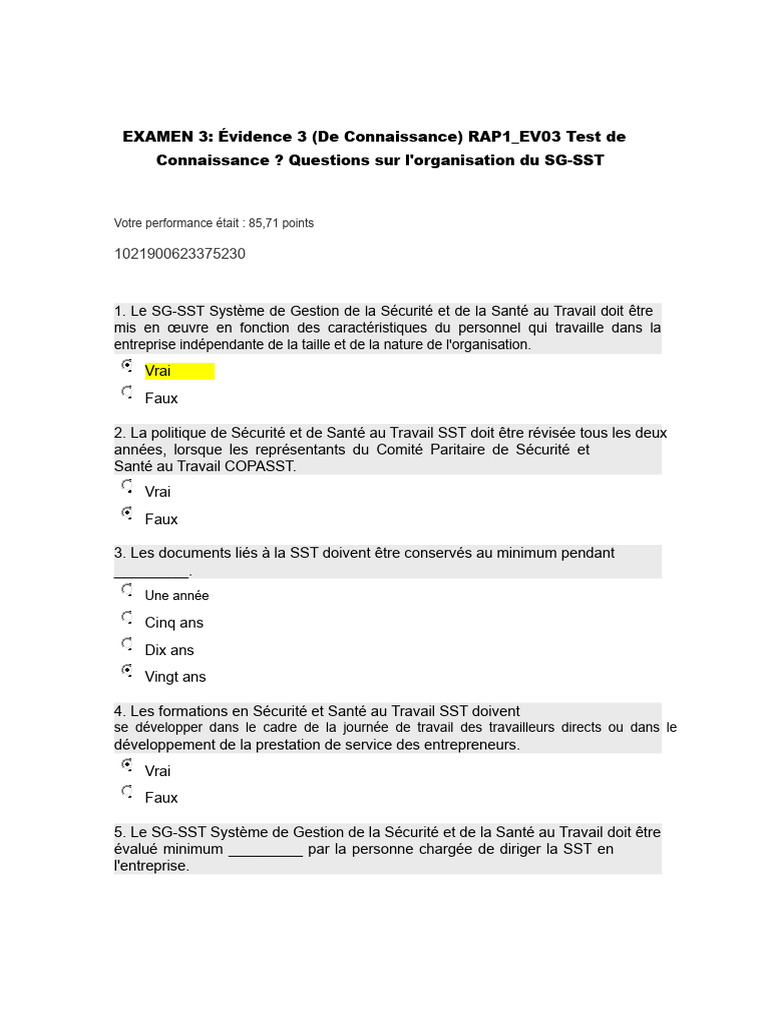 Questions clés sur le SG-SST | PDF | Santé et sécurité au travail ...