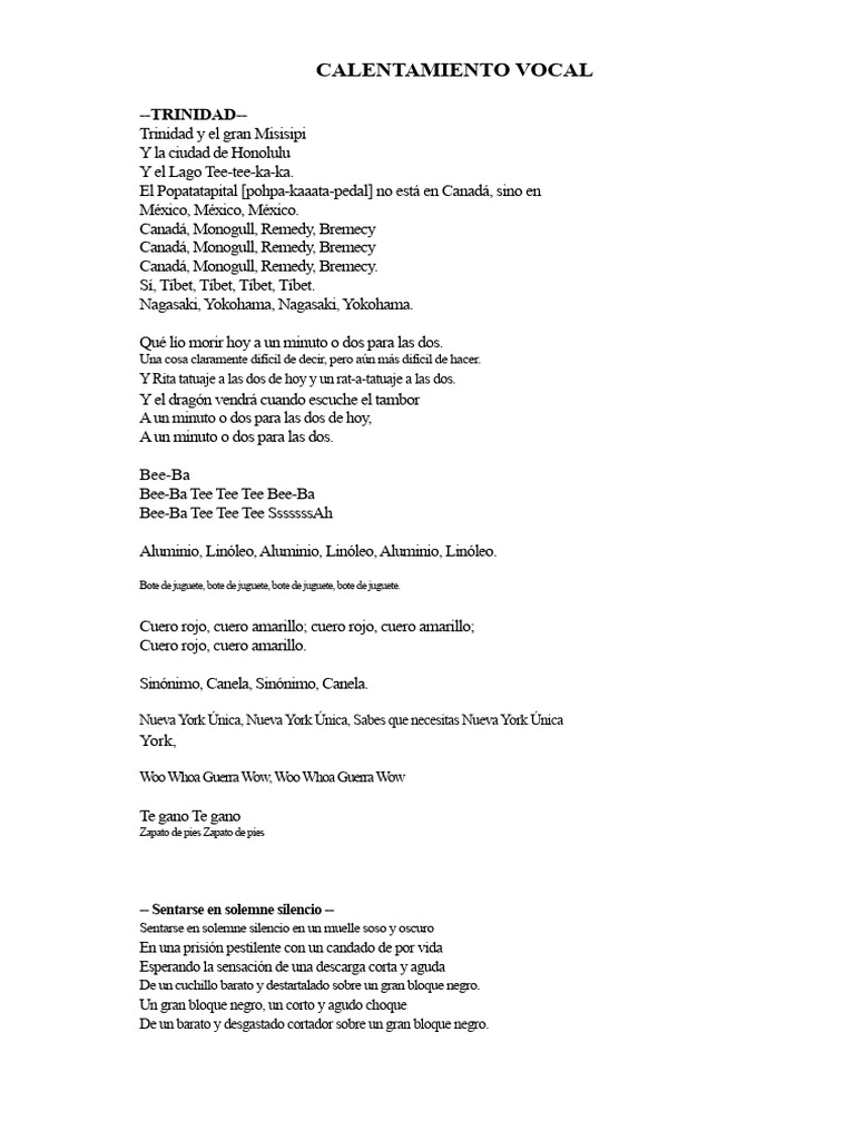 Ejercicios de Calentamiento Vocal | PDF