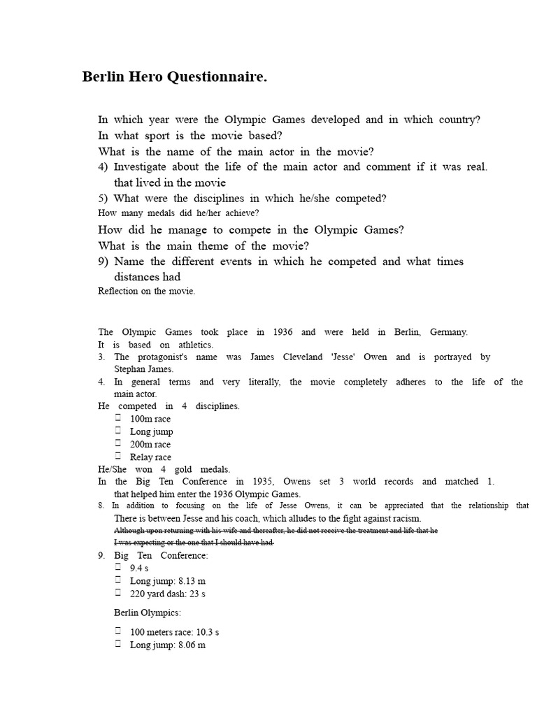 Jesse Owens: 1936 Olympics Film Analysis | PDF