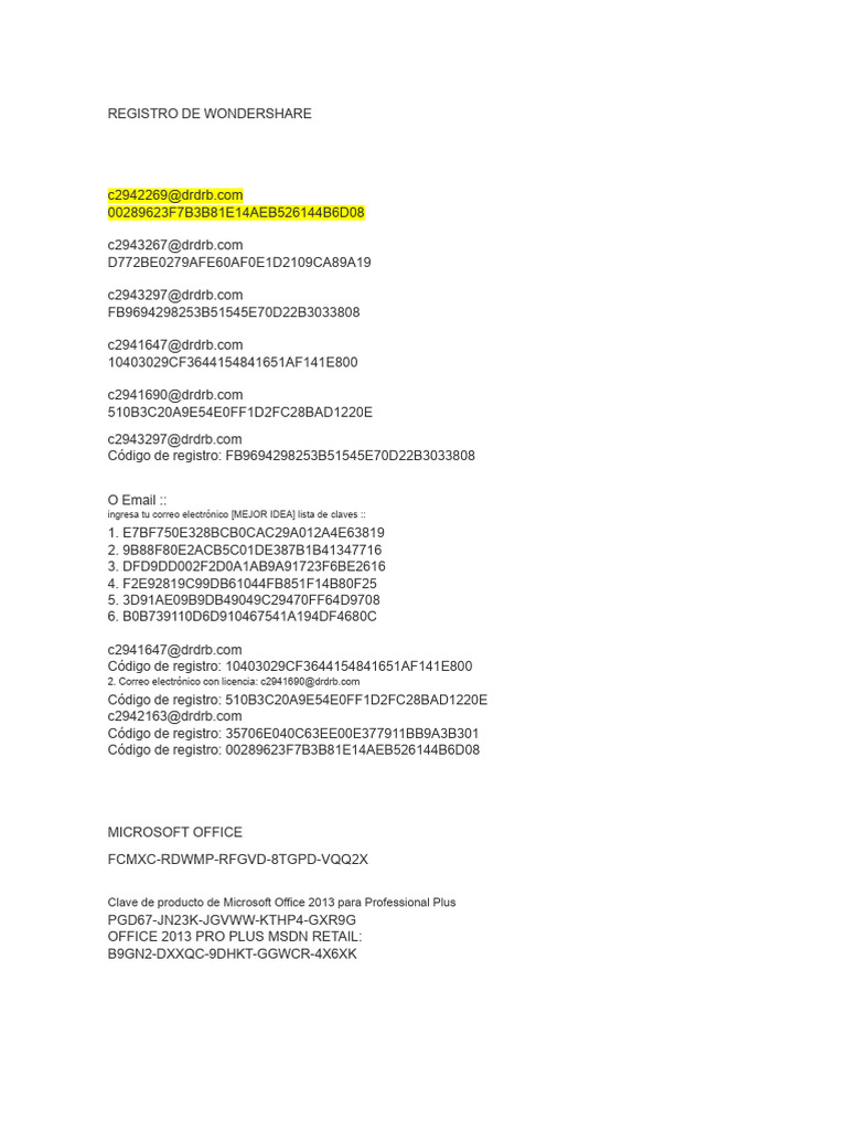 Códigos de Registro de Software | PDF | Microsoft | Microsoft Office
