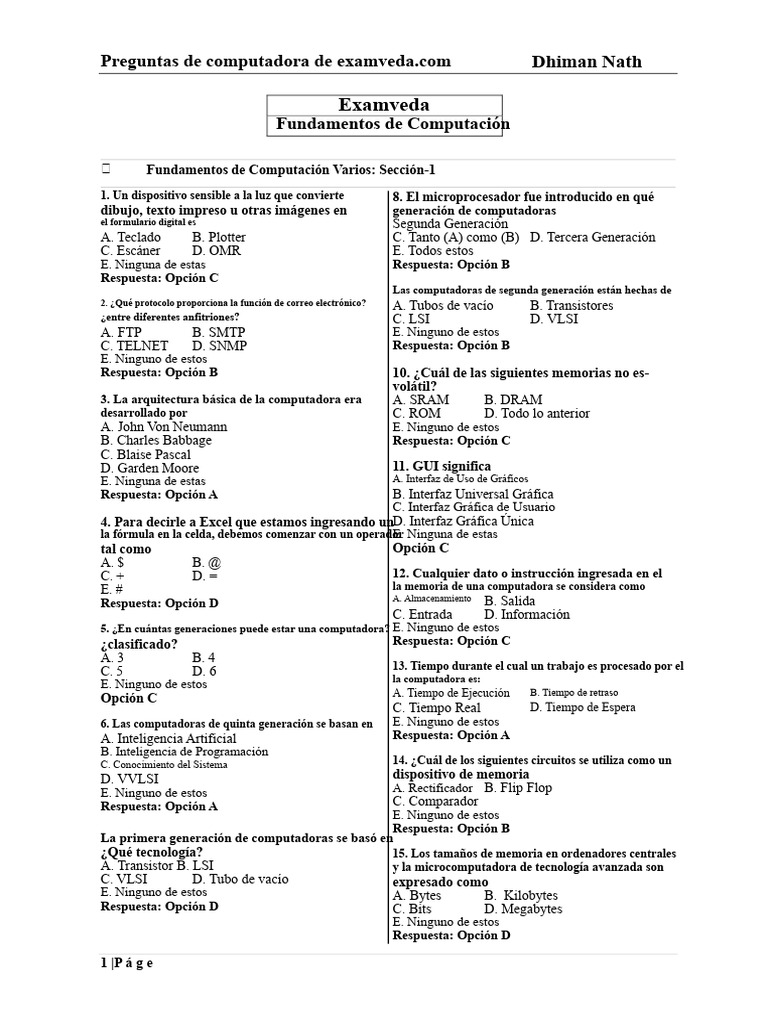Preguntas de Computadora Examveda.com [Dhiman Nath] | PDF | Almacenamiento de datos de la ...