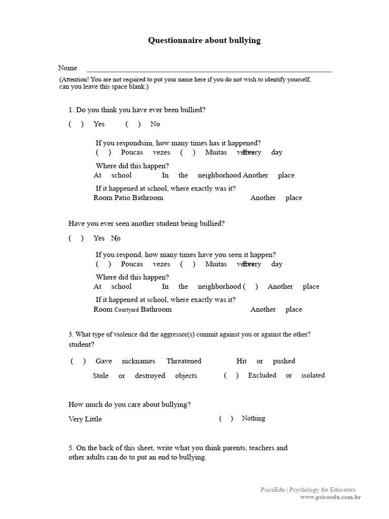 Bullying Awareness Questionnaire | PDF