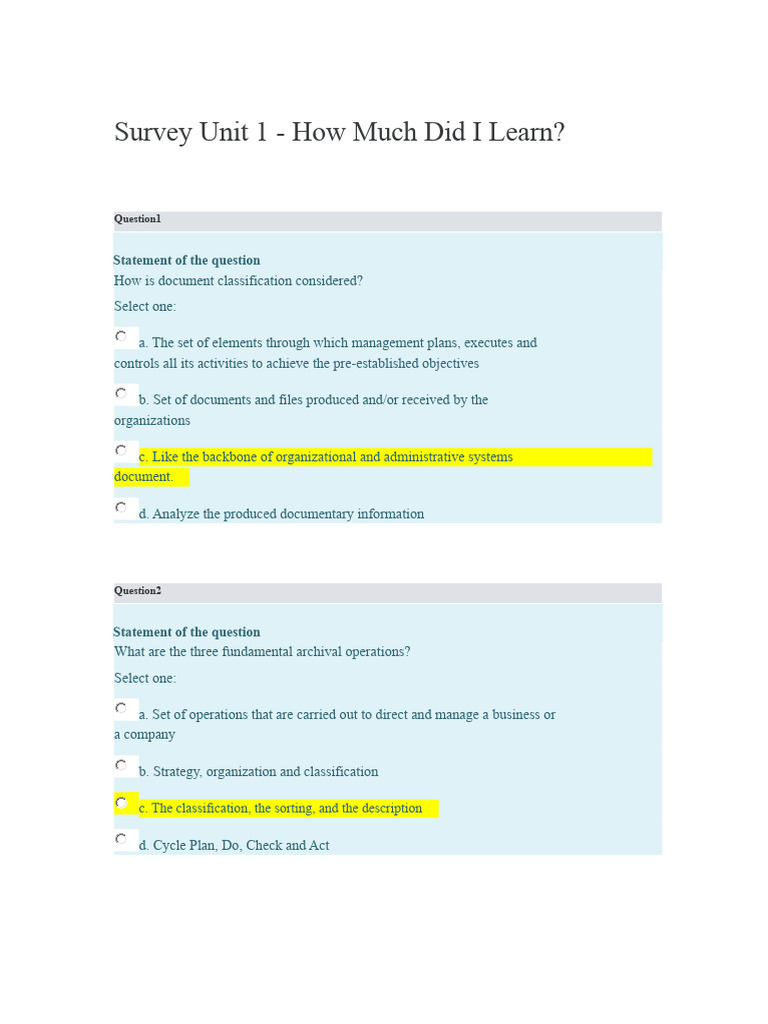 Survey Unit 1 How Much Did You Learn About The Topic | PDF