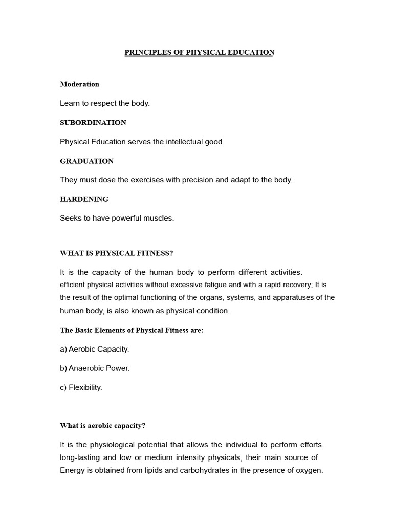 Principles of Physical Education Guide | PDF | Physical Fitness ...