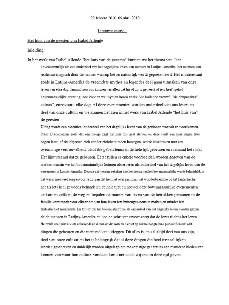 Literair Essay Over Het Huis Van de Geesten | PDF