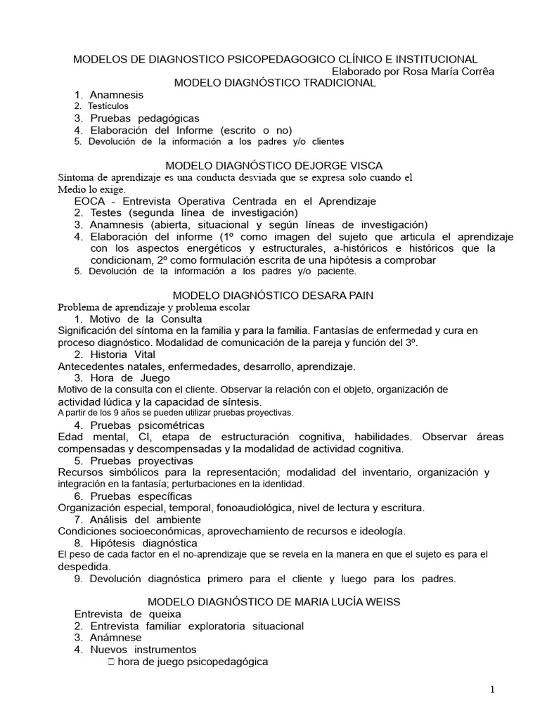 Modelos de Diagnóstico Psicopedagógico 1 | PDF | Aprendizaje ...