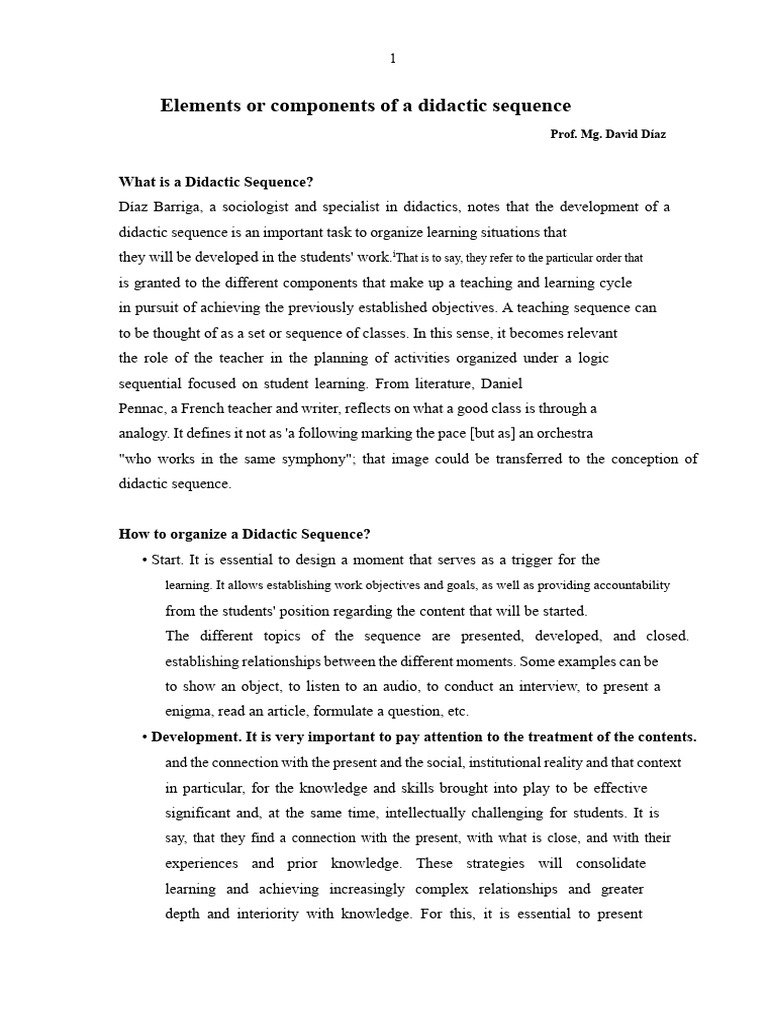 Elements or Components of A Teaching Sequence | PDF | Learning | Knowledge