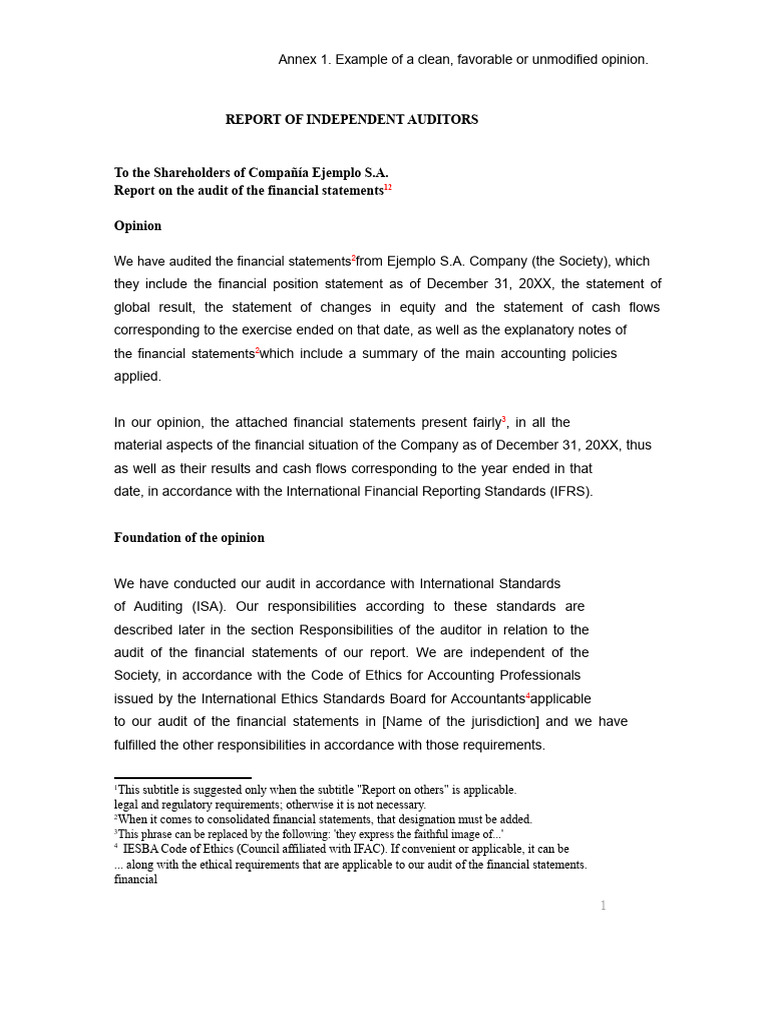 Unmodified Audit Opinion Example | PDF | Audit | Auditor's Report
