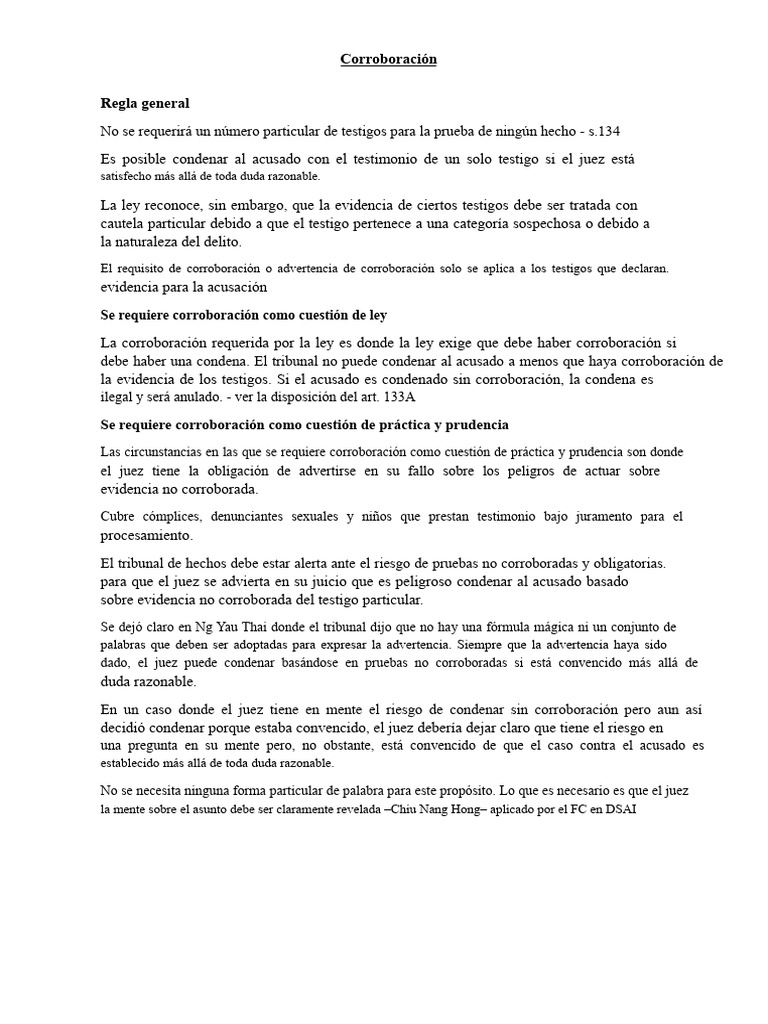 CLP_Ley_de_Evidencia_apuntes_-_Corroboración | PDF | Testigo | Violación