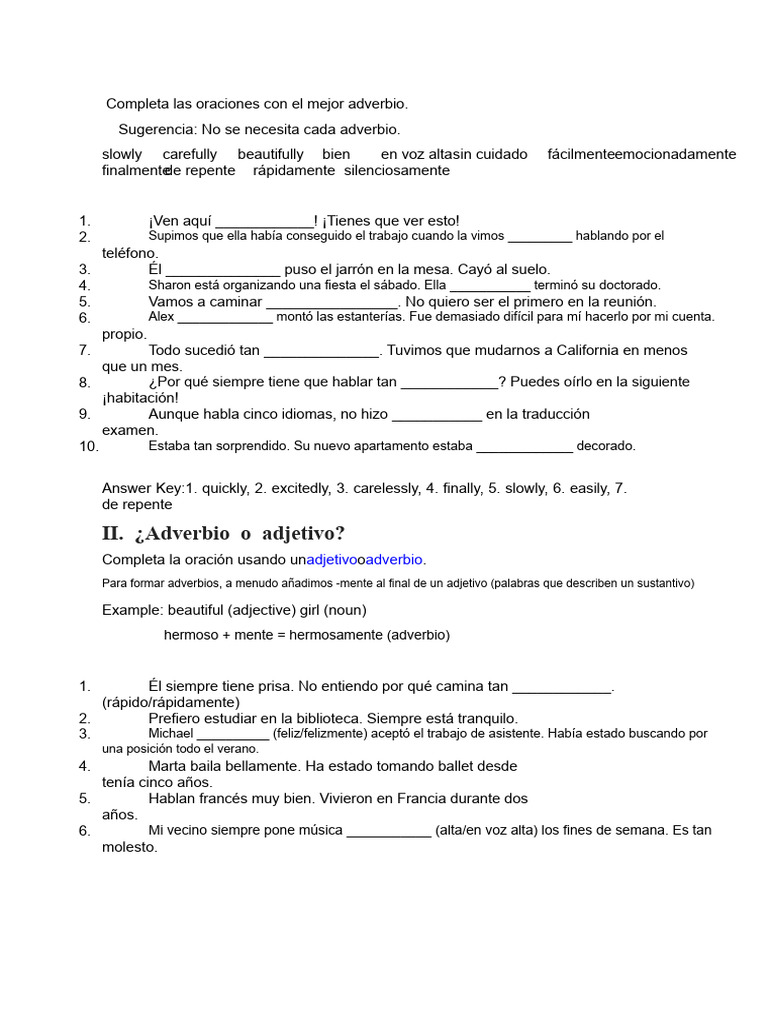 Ejercicios de Adverbios | PDF | Adverbio