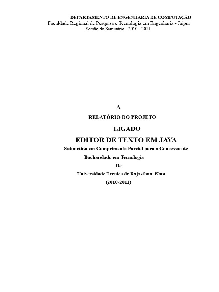 Relatório Do Projeto Editor de Texto em Java | PDF | Informática | Interfaces gráficas do usuário