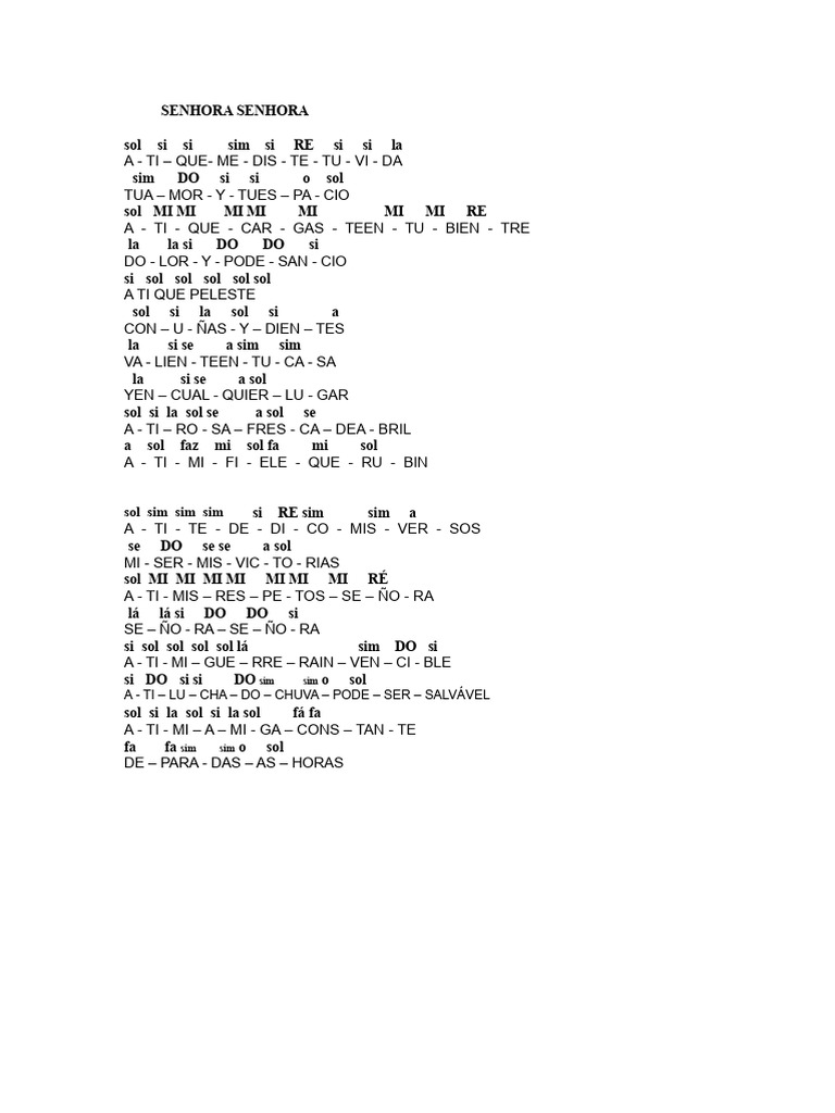 Senhora Senhora Notas Flauta | PDF