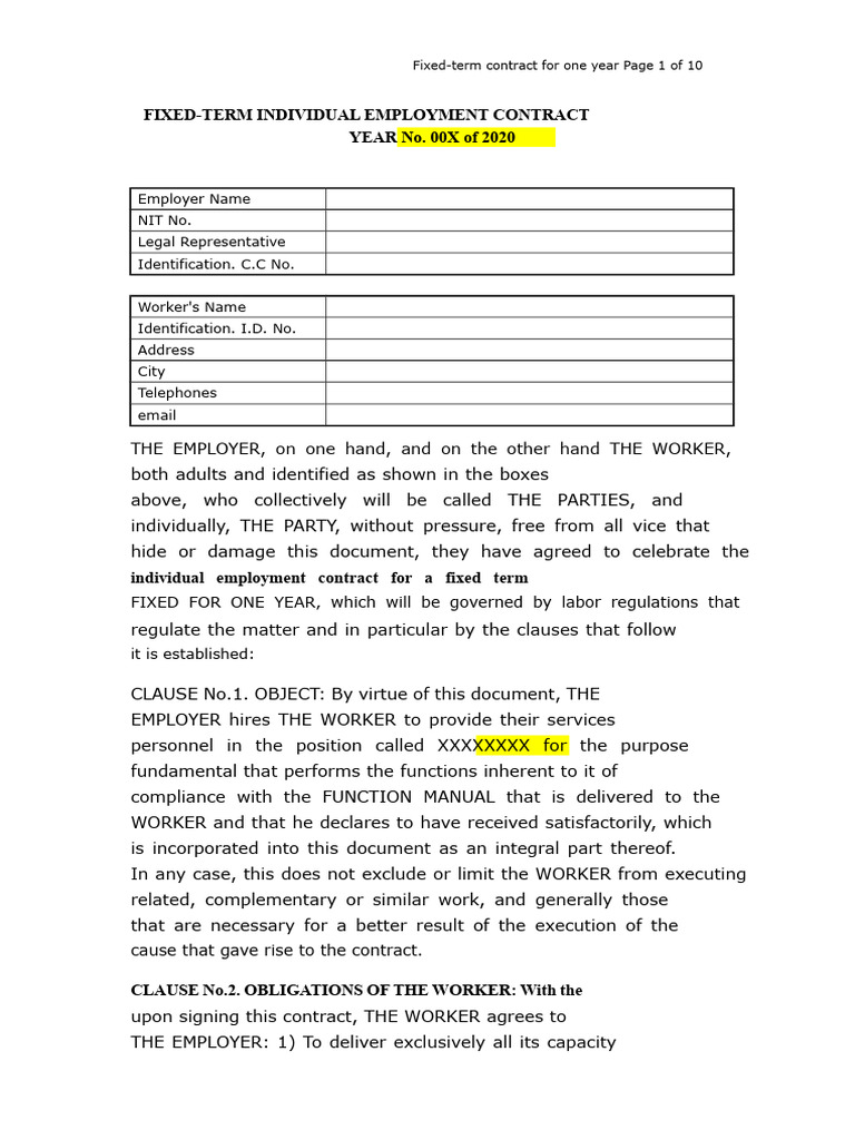 Fixed-Term Contract For One Year | PDF | Employment | Salary