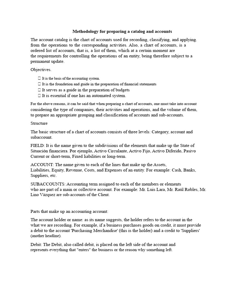 Methodology For Creating A Catalog and Accounts | PDF | Debits And ...