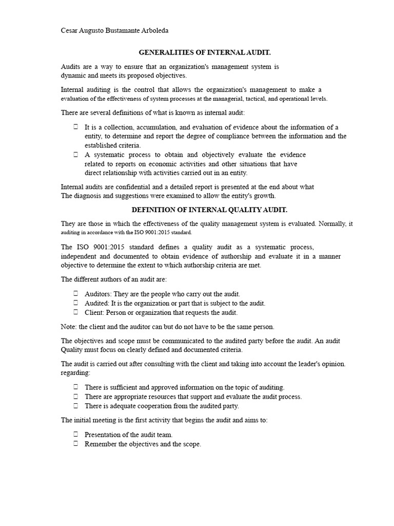 Generalities of Internal Audit | PDF | Audit | Quality Management System
