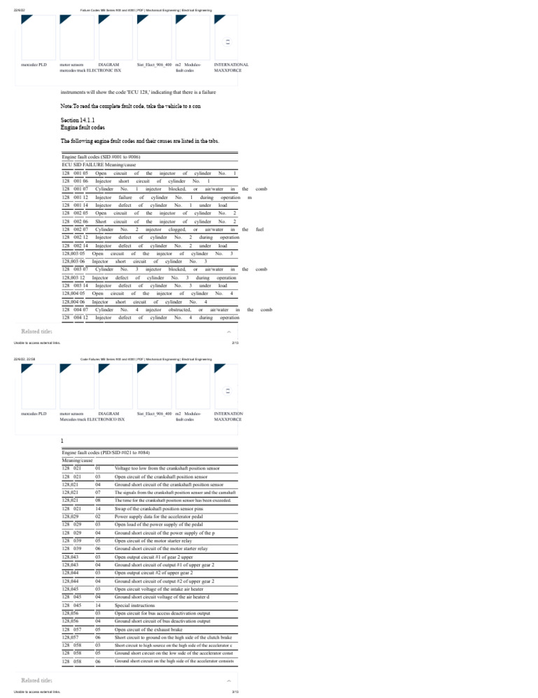 Failure Codes MB Series 900 and 4000 - PDF - Mechanical Engineering ...