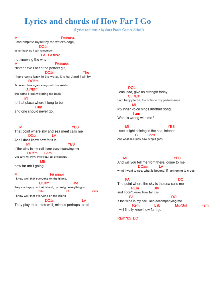How Far I Go Lyrics and Chords | PDF