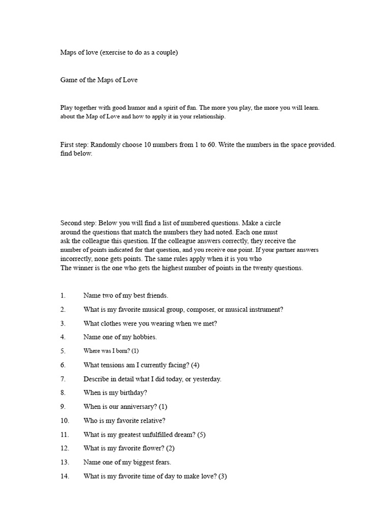 Maps of Love (Exercise To Do As A Couple) | PDF