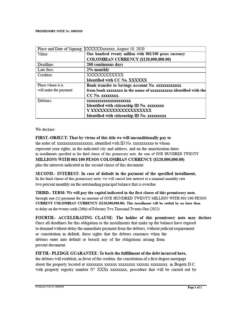 Promissory Note With Pledge Collateral | PDF | Promissory Note | Interest