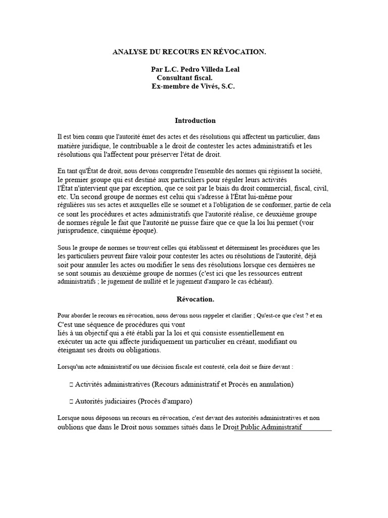 Recours en Révocation : Guide Pratique | PDF | Crédit | Finance et ...