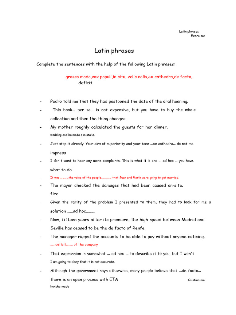 Latin Expressions Exercises 1 | PDF