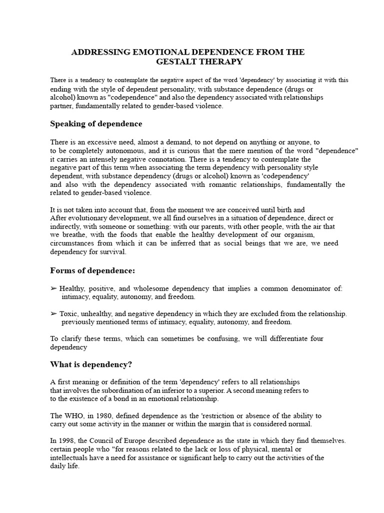 Understanding Emotional Dependency in Gestalt Therapy | PDF | Substance ...
