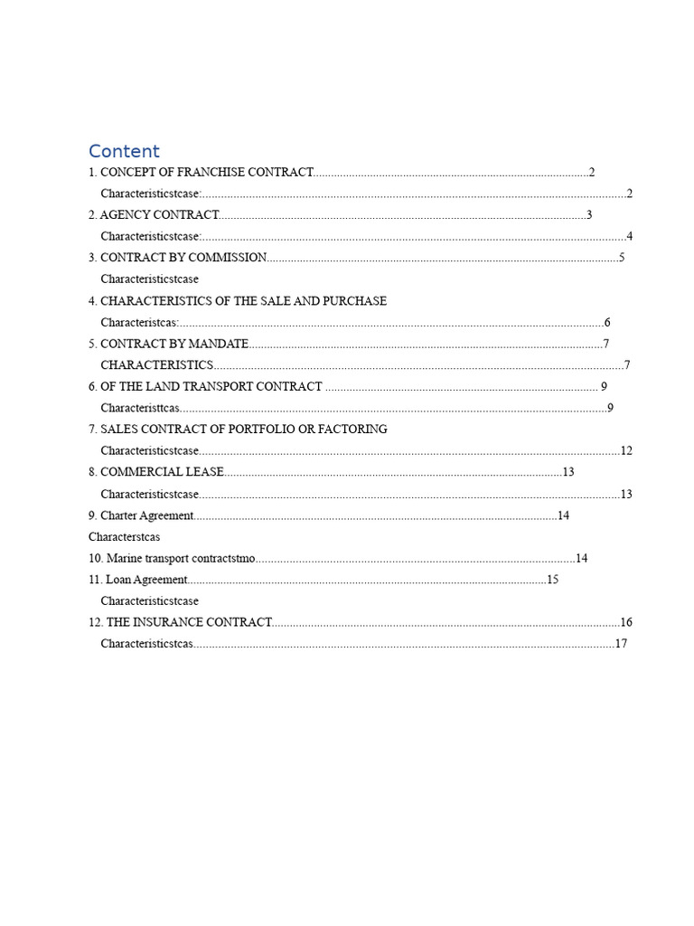 Overview of Commercial Contracts Types | PDF | Franchising | Factoring ...