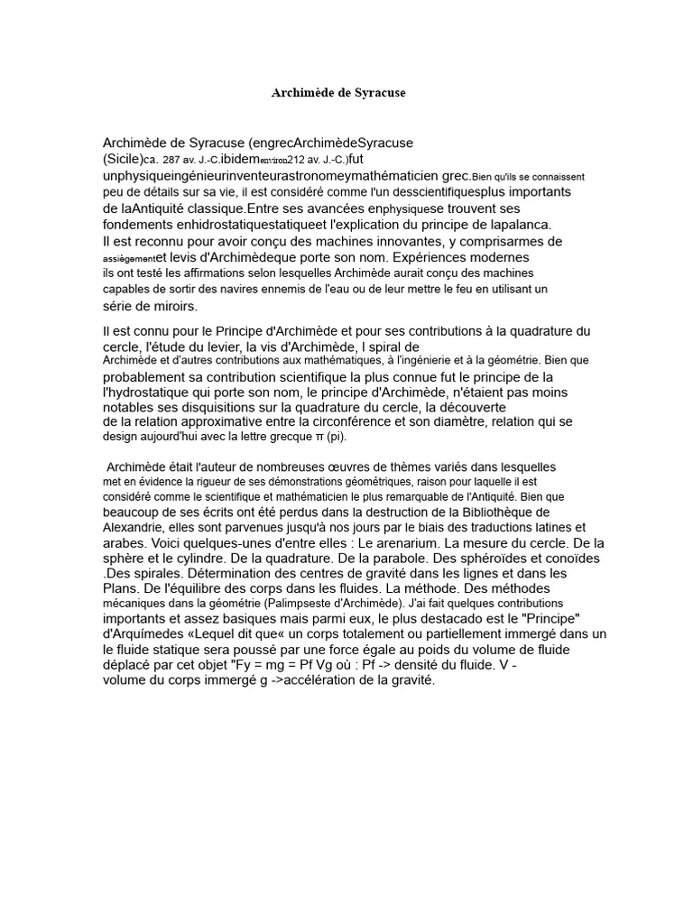 Biographie d'Archimède de Syracuse | PDF | Physique
