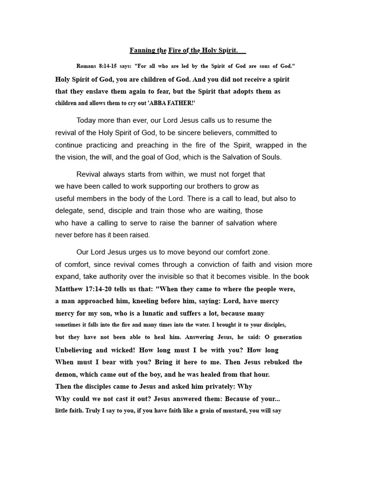 Fanning the Fire of the Holy Spirit | PDF | Jesus | Shadrach, Meshach ...
