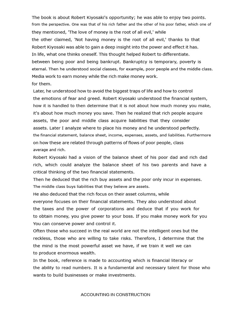 Summary of Rich Dad Poor Dad | PDF | Expense | Economies