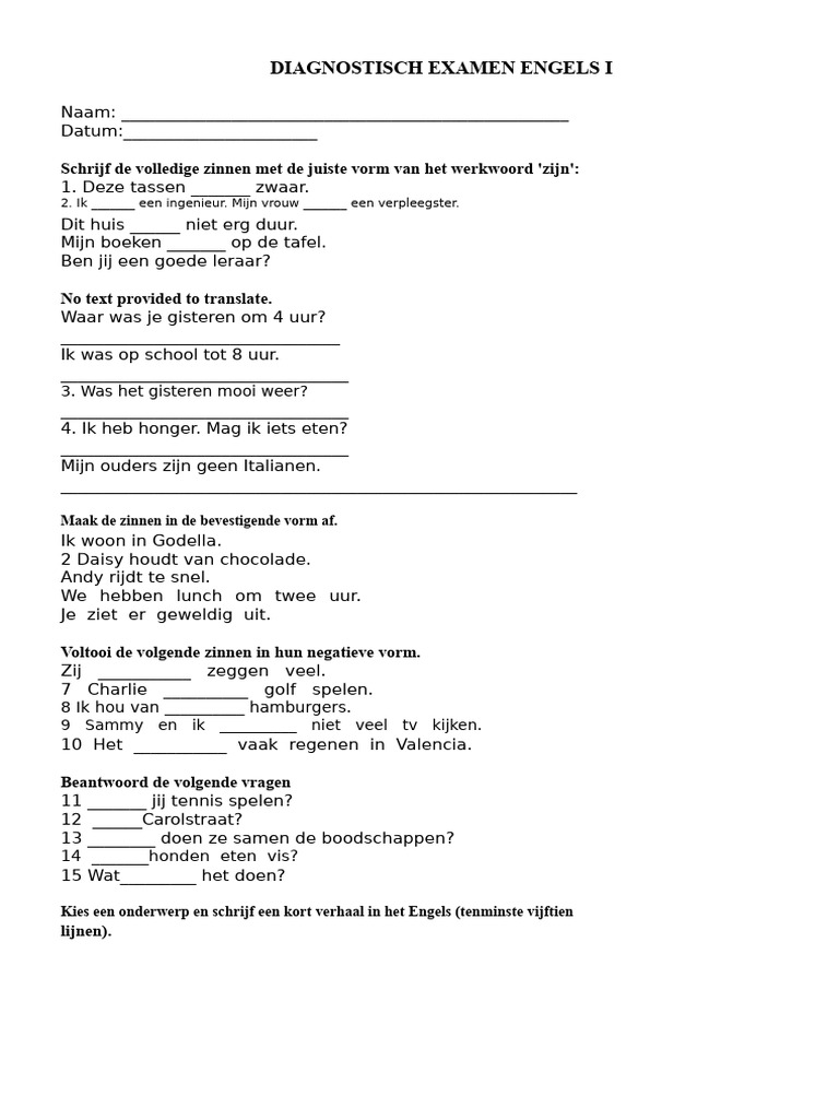 Diagnostisch Examen Engels 1 Voorbereiding | PDF