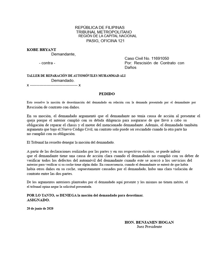 Orden Denegando La Moción para Desestimar | PDF