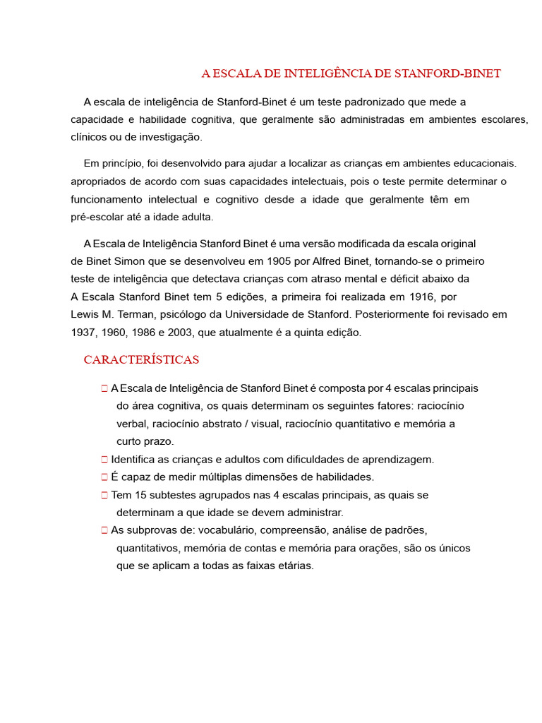 A Escala de Inteligência de Stanford-Binet | PDF | Ciência cognitiva ...
