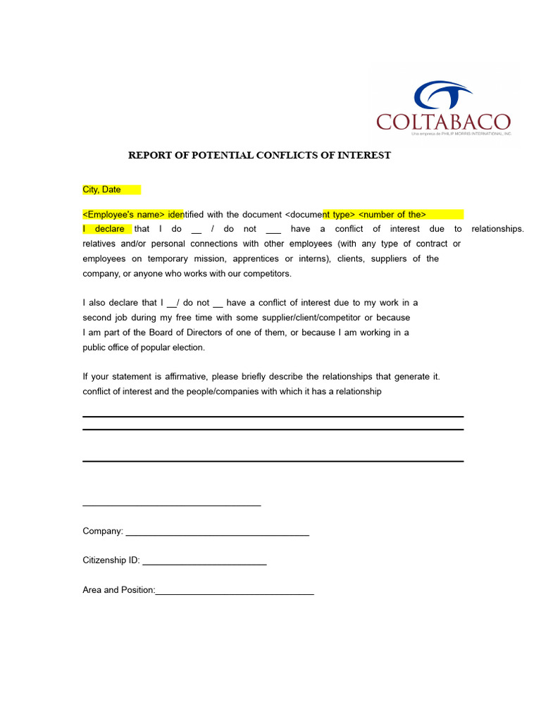 Conflict of Interest Declaration Report | PDF
