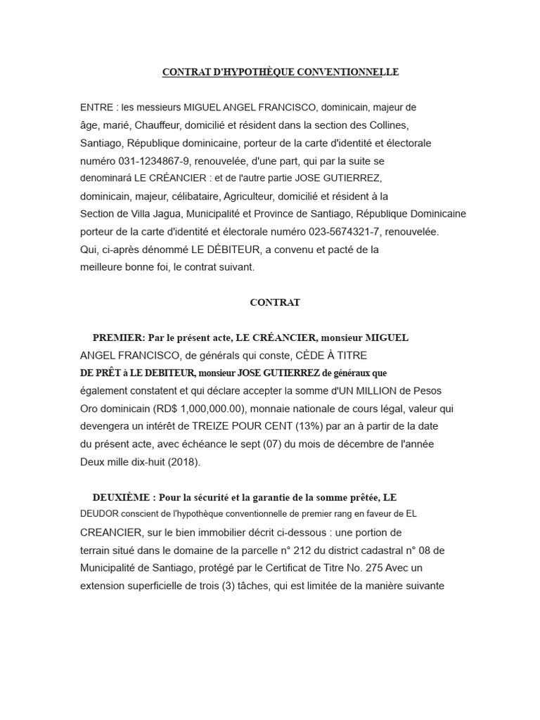 Contrat d'Hypothèque à Santiago | PDF | Débiteur